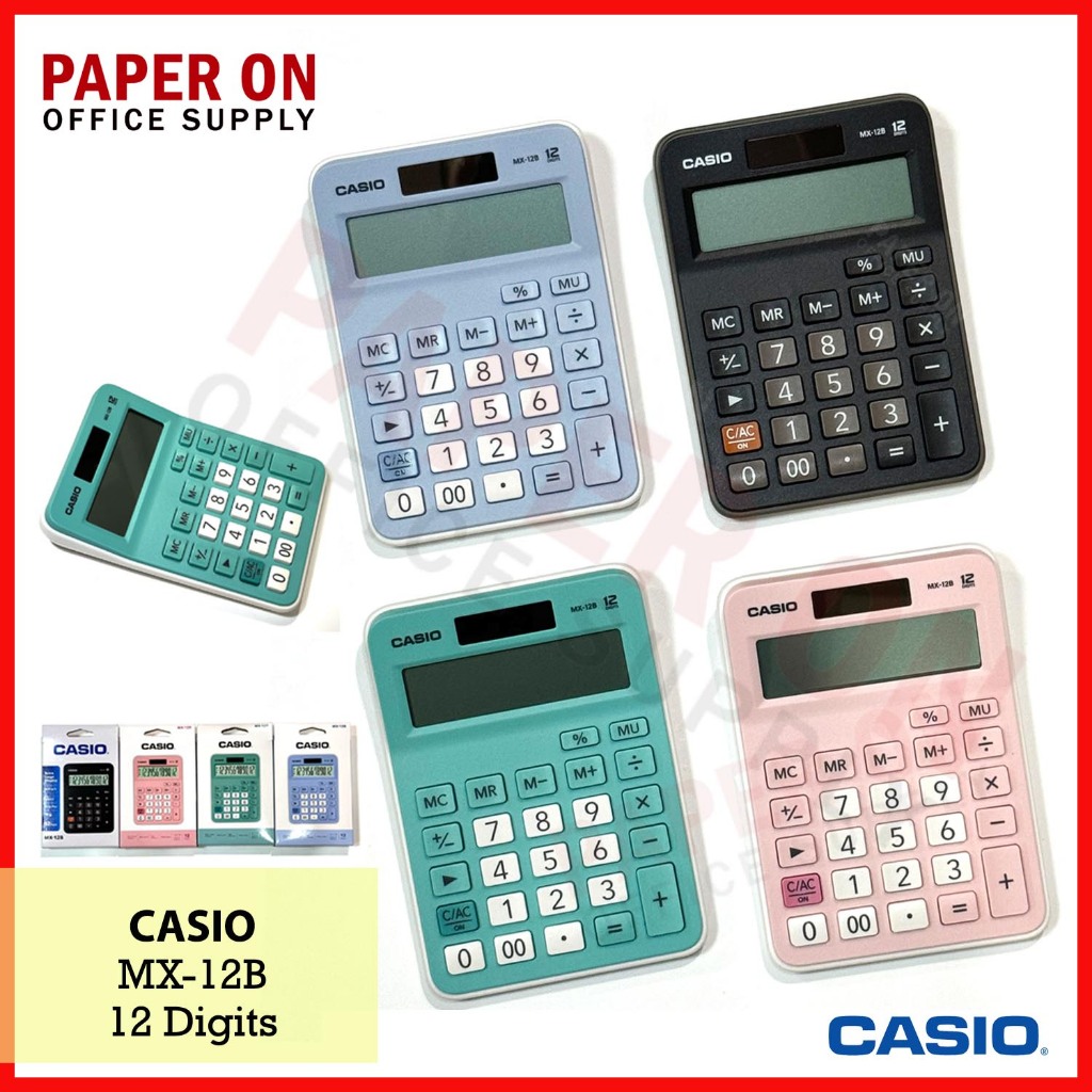 Casio MX-12B Basic Calculator for Business Office (100% Original) Black/Pink/Light Blue/Green ...
