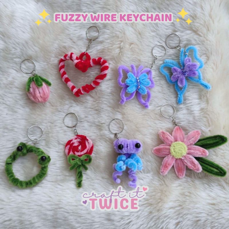 Cute Fuzzy Wire Keychain Handmade Souvenir Butterfly Flower Couple ...