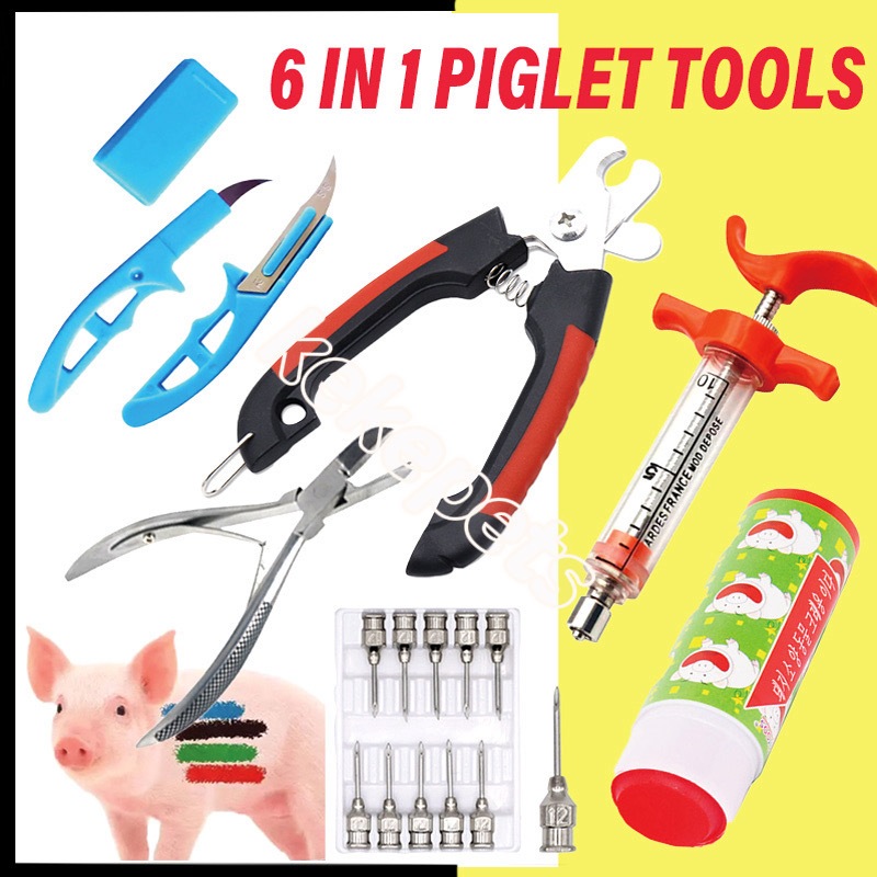 6 IN 1 Piglet Tool Kit Tooth&Tail Cutter+Animal Marker+2Pcs Piglet ...