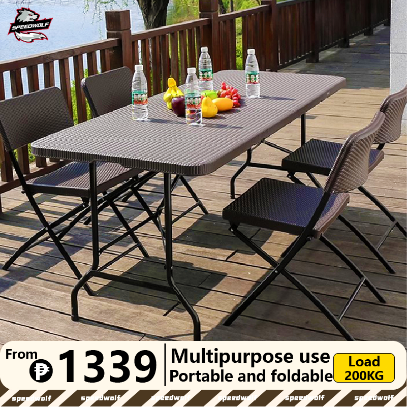 Folding table Outdoor long table portable home desk rattan plaited ...