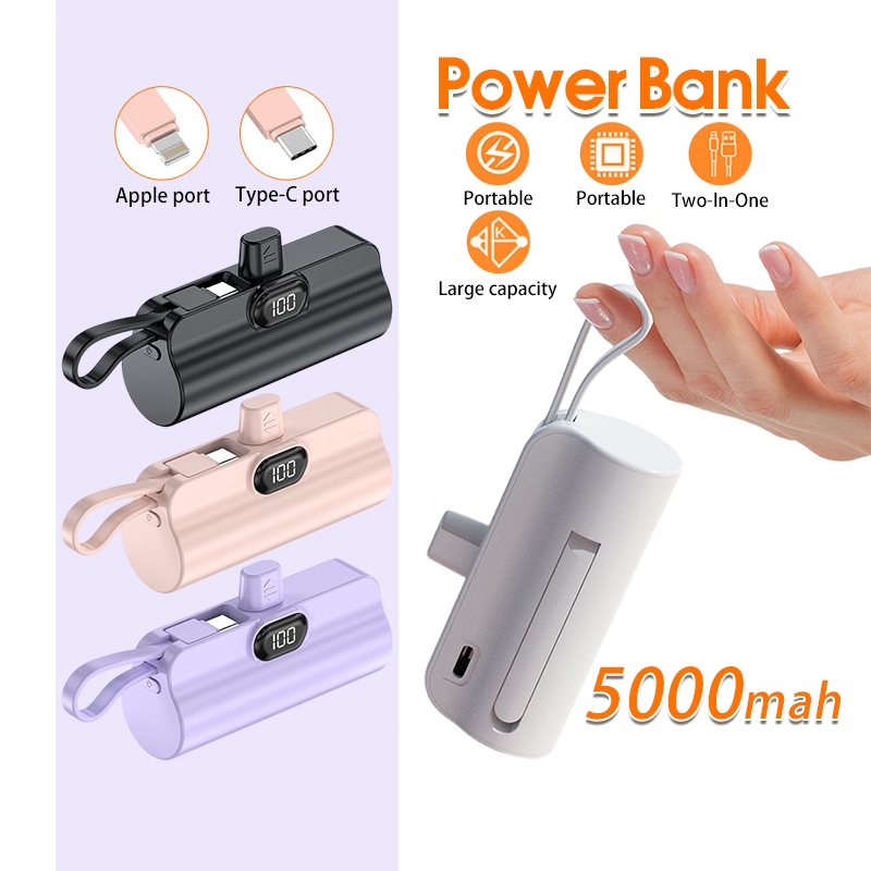 2in1 5000mAh Mini Fast Charging Portable Power Bank w/ Digital Dispaly ...