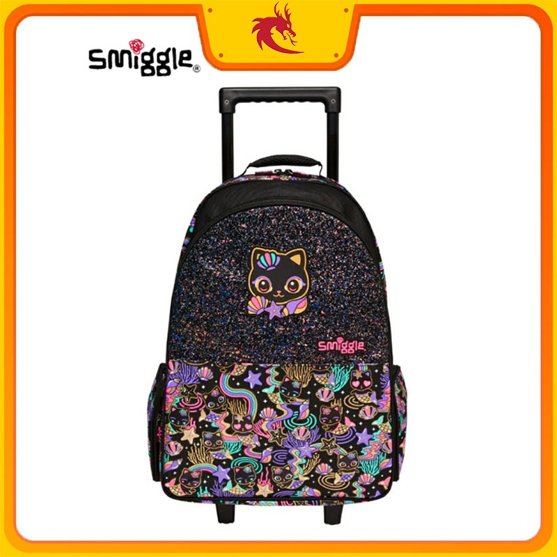 Smiggle Black Cat Trolley Bag With Light Up Wheels Classic Primary ...