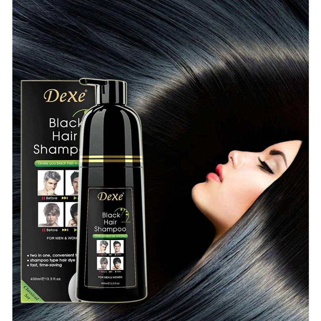 Dexe Black Hair Color Shampoo (400ML) Hair, Semi-Permanent Color Herbal ...