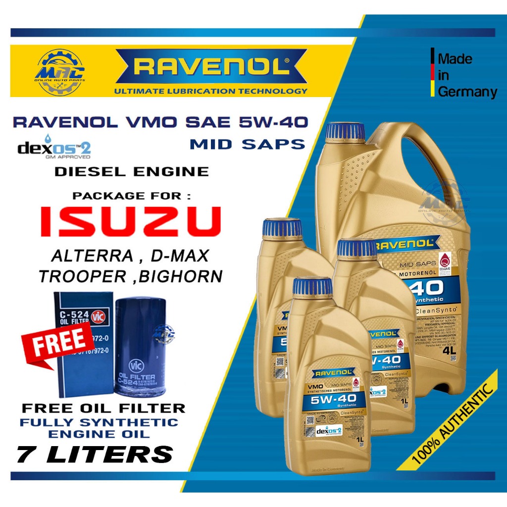 RAVENOL VMO 5W-40 DEXOS 2 FULLY SYNTHETIC ENGINE OIL 7 Liters PACKAGE ...