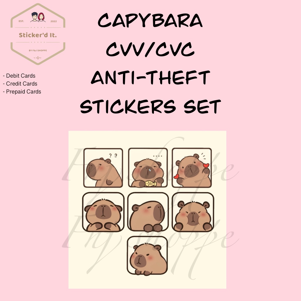 Capybara Cute CVV/CVC (Anti-Theft Stickers for ATM and Credit Cards ...