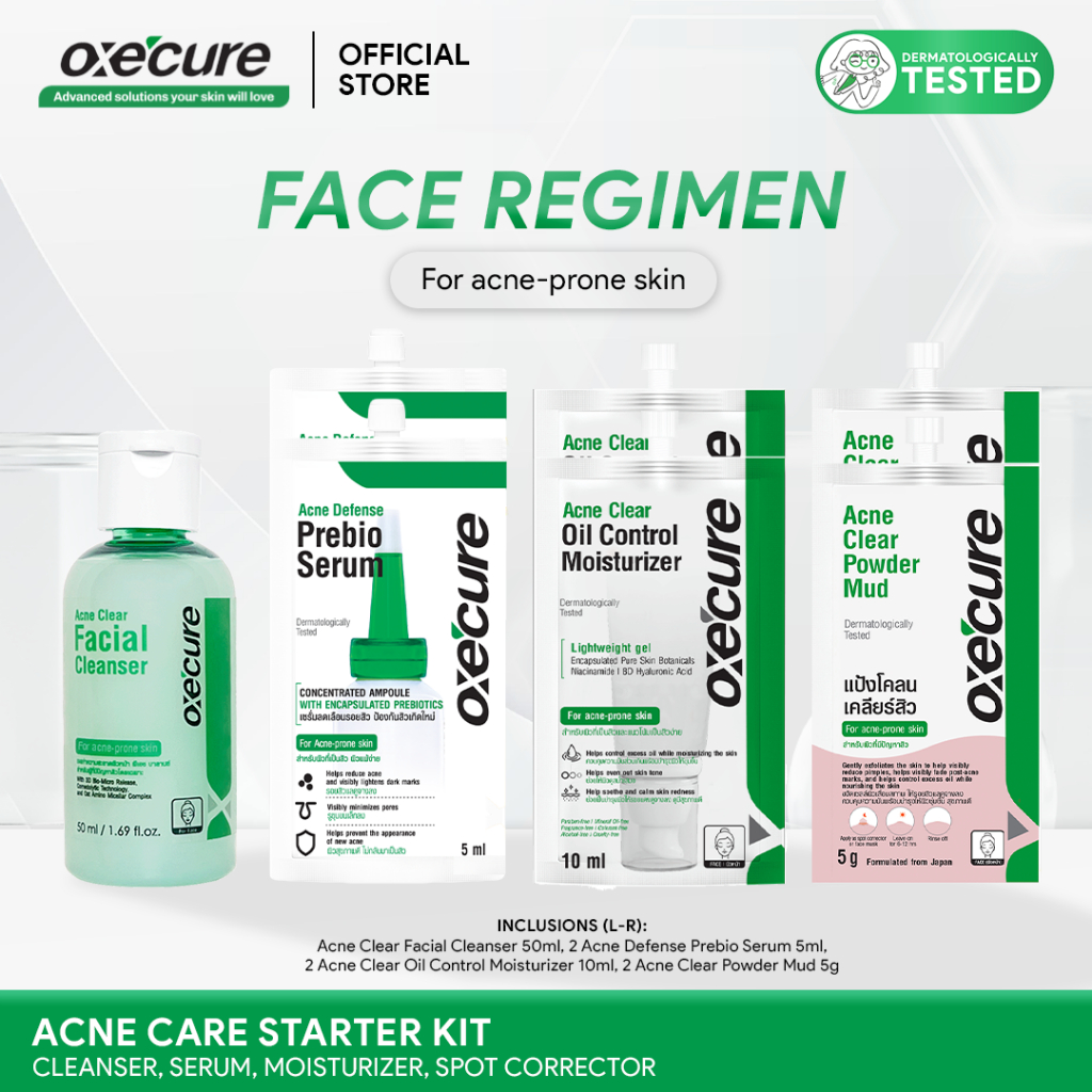 OXECURE Acne Care Starter Kit (Cleanser, Serum, Moisturizer, Powder Mud ...