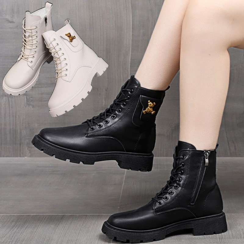 Size 35-40 Women's Fashion Martin Boots Leather Mid Heeled Boots ...