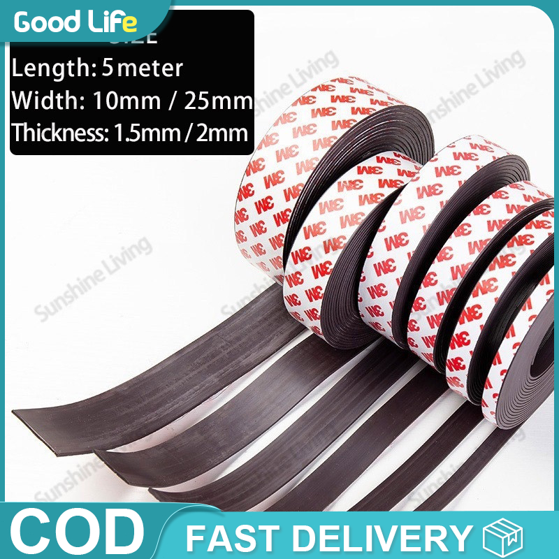 3M Magnetic Strip with Adhesive 5m/Roll Flexible Magnetic Rubber Strip ...