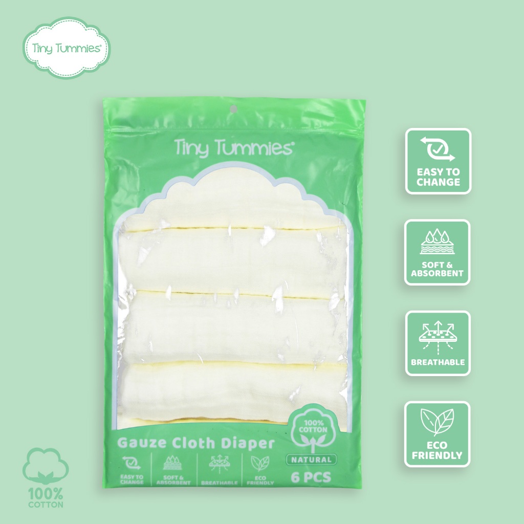 Tiny Tummies 6pcs Premium Gauze Cloth Diapers for Newborn Infant Unisex ...