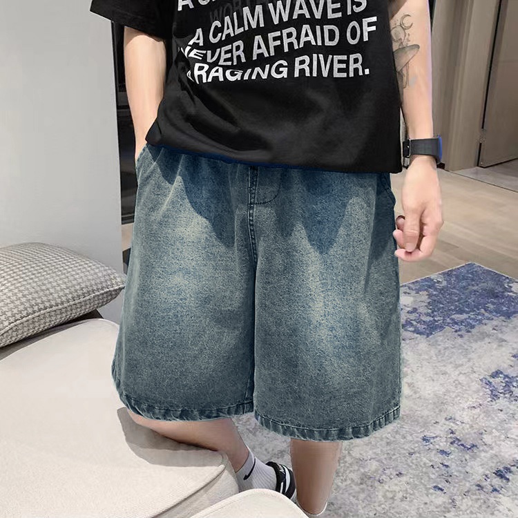 Men's jeans retro blue maong men's baggy short jeans jorts for men ...