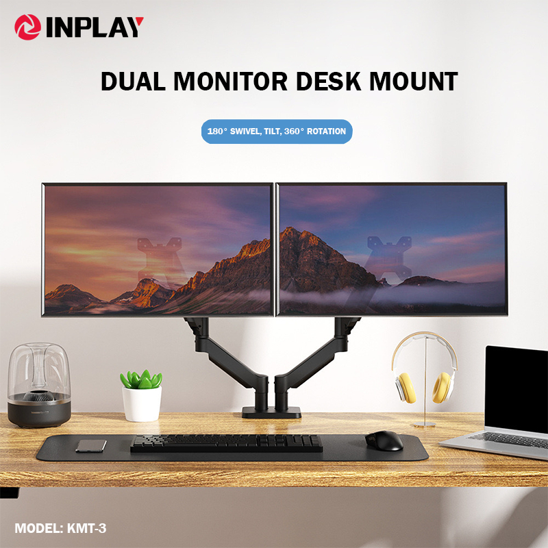 Inplay KMT-3 Dual Monitor Mount Full Adjustable Monitor Stand with C Clamp For 17-32 Inch ...
