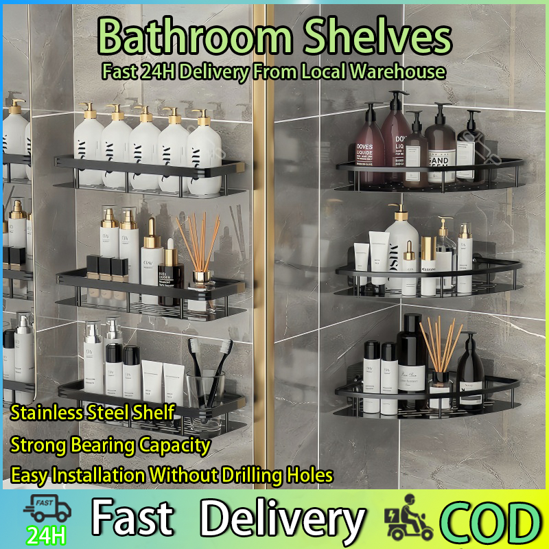 Punch-Free Bathroom Corner Shelf Corner Rack Bathroom Storage Rack ...