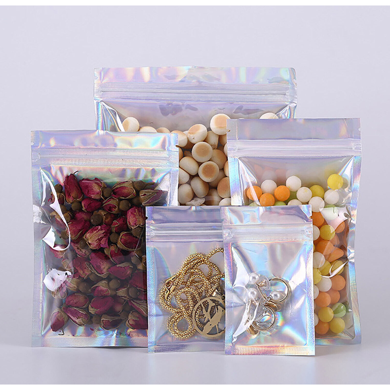 50pcs Flat Half Clear/ Hologram Ziplock Pouch Packaging Food Grade ...