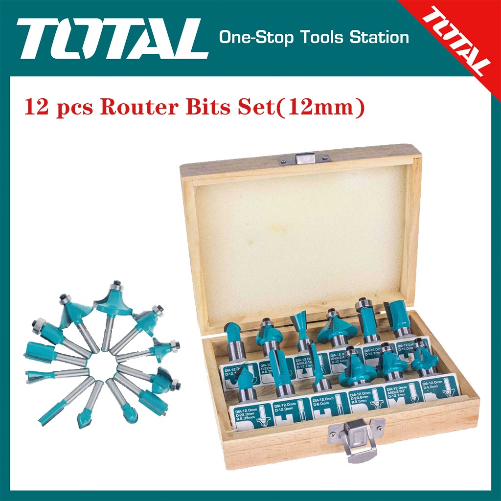 TOTAL(TACSR0121 / 6mm) (TACSR2121 / 12mm) 12 pcs Router Bits Set ...