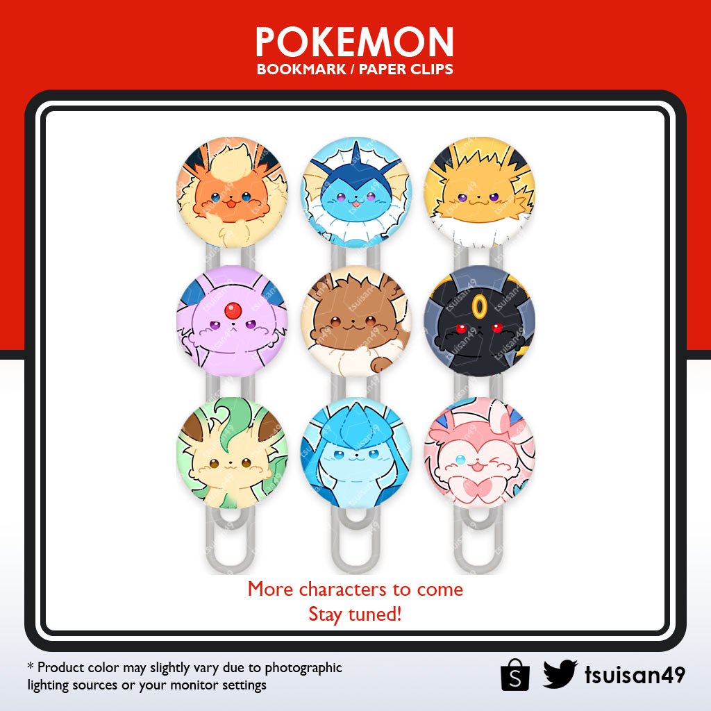 Pokemon Glitter Button Pin Bookmark/Paper Clips Set (Eeveelution ...