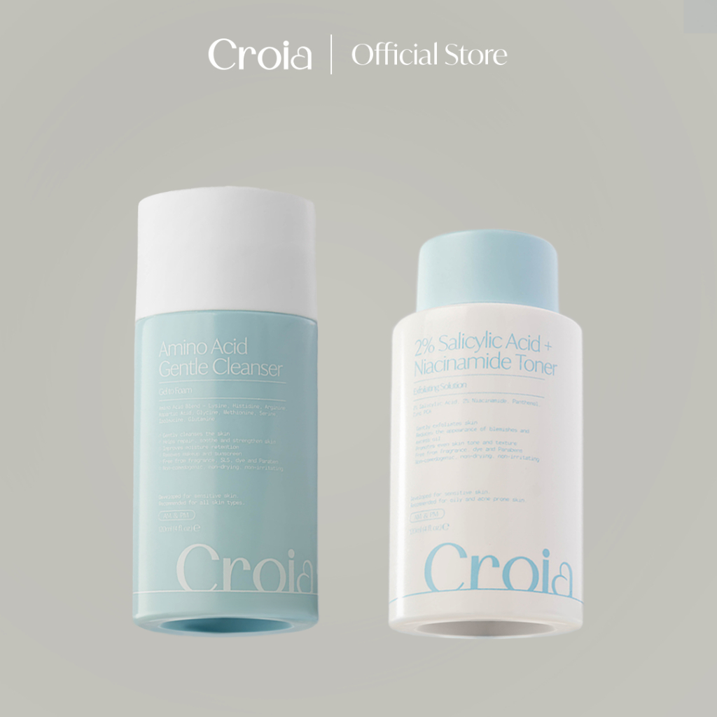 BUNDLE: Croia Amino Acid Gentle Cleanser 120ml & 2% Salicylic Acid + Niacinamide Toner 120ml ...