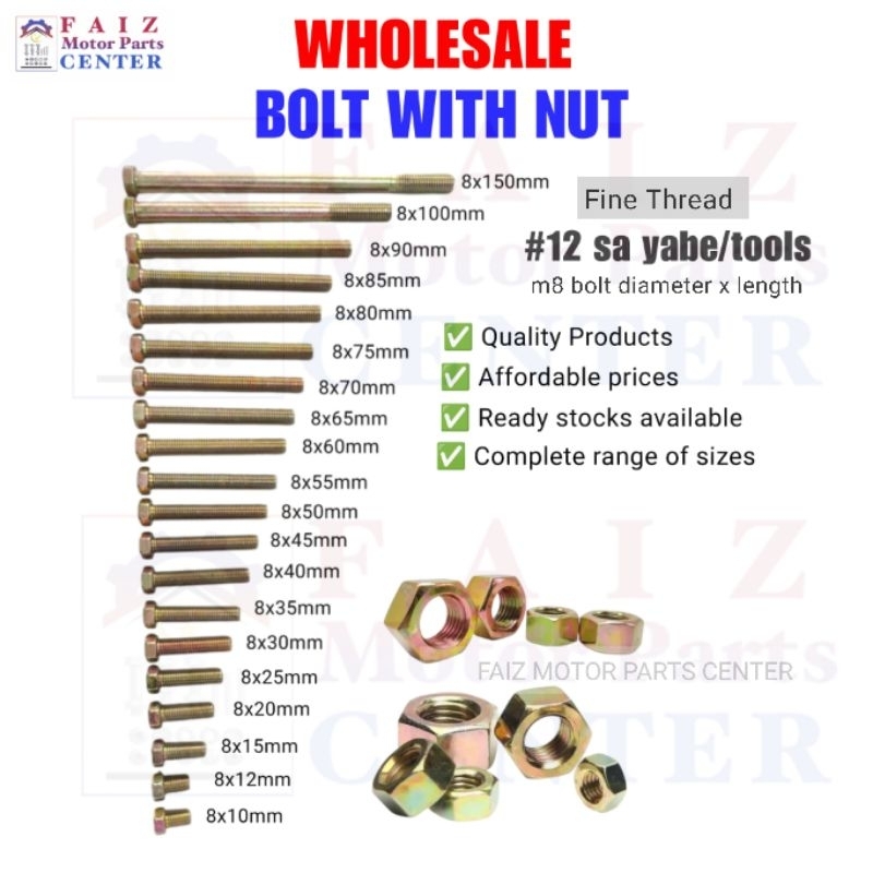 BH. 8x120mm (#12 sa yabe/tools) GOLD PLATED HEX BOLT WITH NUT ...