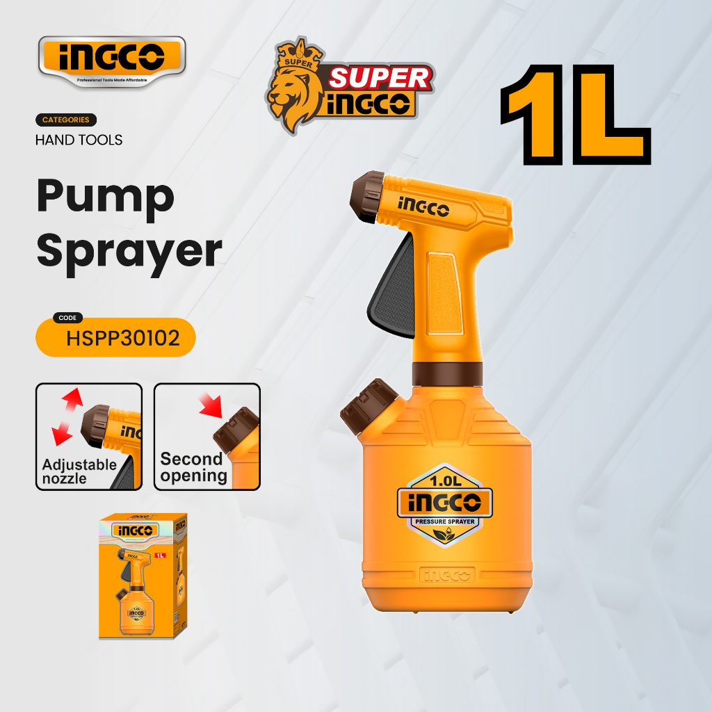 Ingco 1L Pump Sprayer With Straight jet /Mist spray Adjustable Nozzle Handheld Sprayer HSPP30102 ...