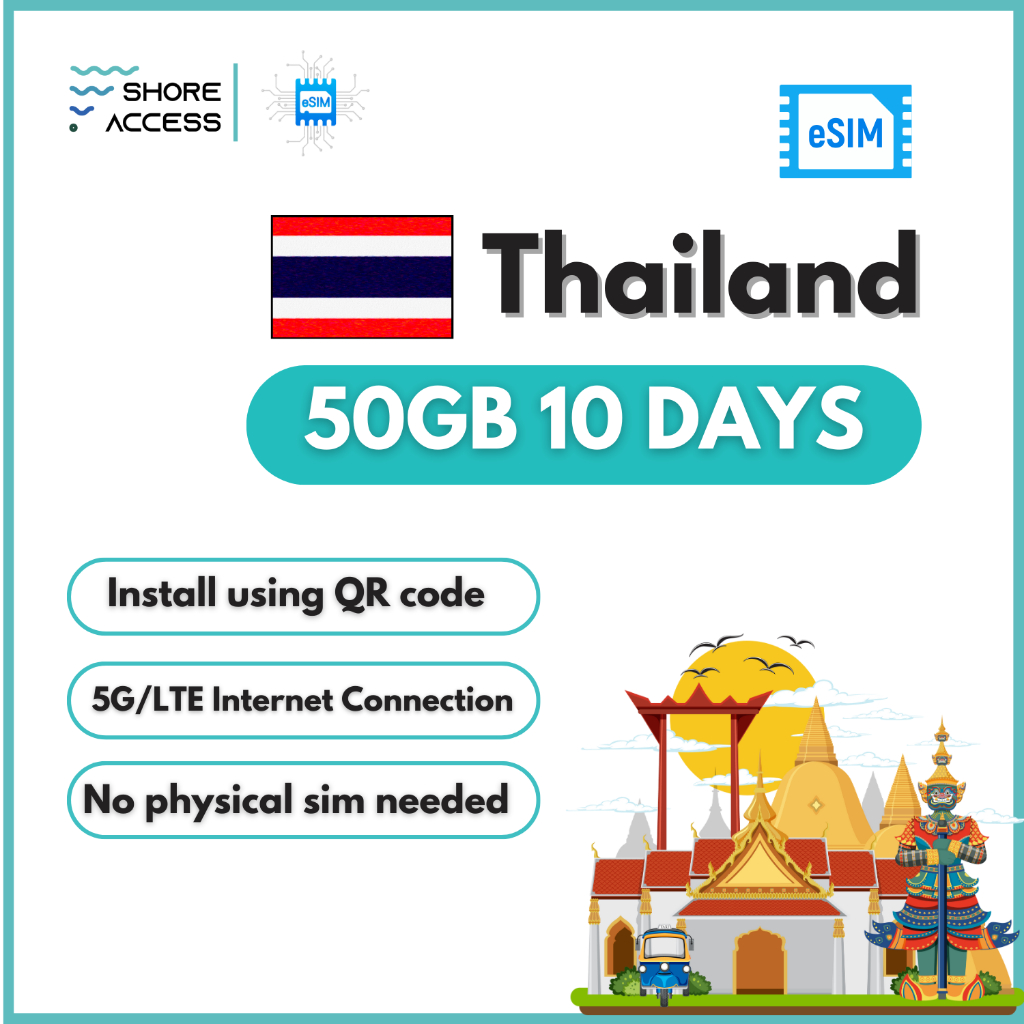 Thailand Esim 50GB 10 days Shore Access Esim sim card | Shopee Philippines