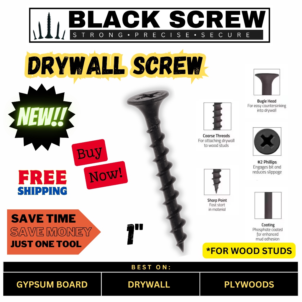 BLACK SCREW GYPSUM BOARD/DRYWALL SCREW / WOOD SCREW | Shopee Philippines