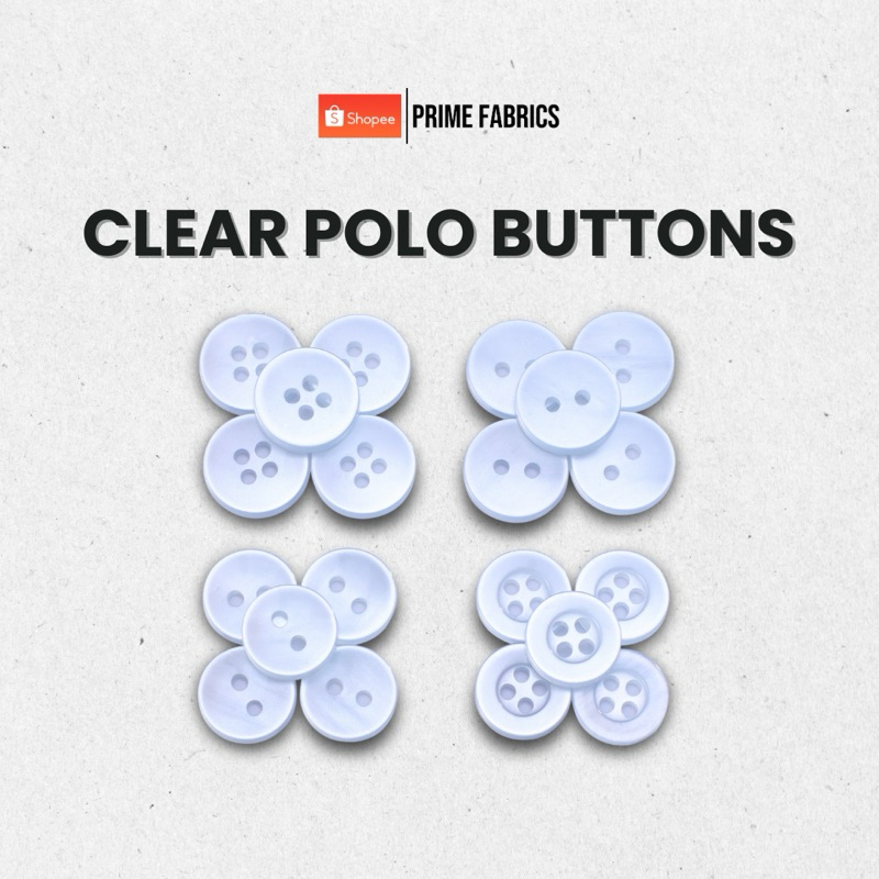 Polo School Uniform Buttons Bluish Clear 2Holes 4Holes (Per 2Dozen ...