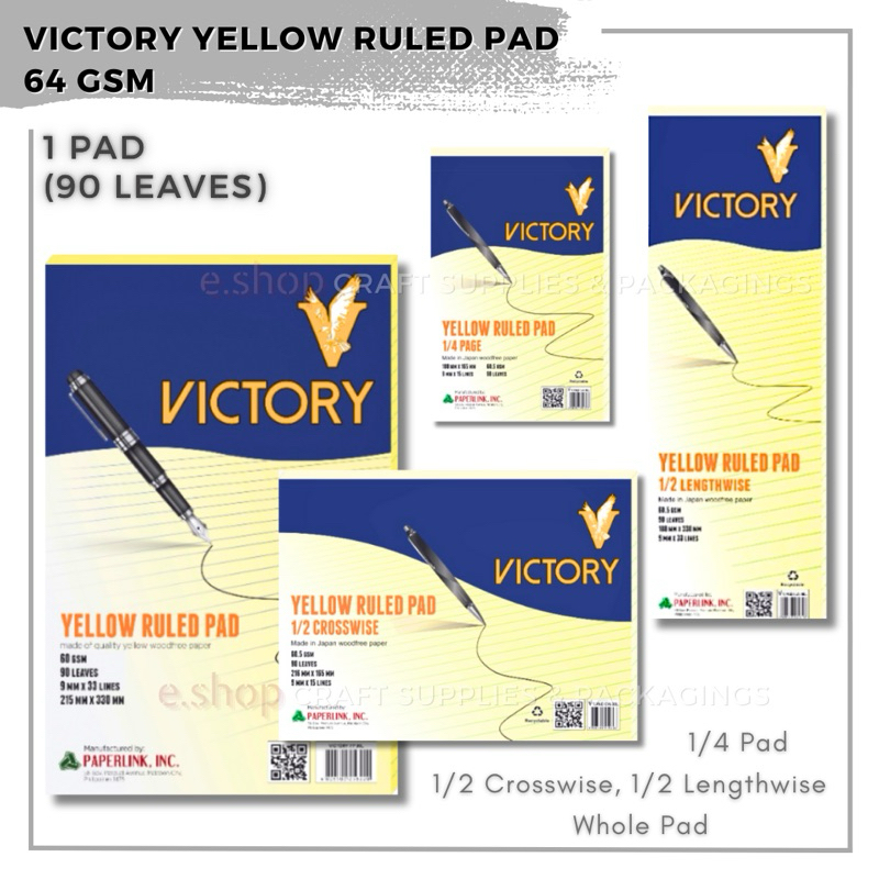 VICTORY Yellow Pad Ruled Whole 90 Leaves - 1Pad | Shopee Philippines