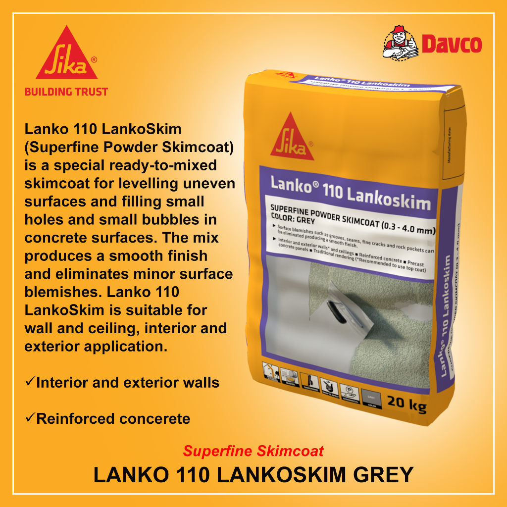 Sika Davco Lanko 110 Lankoskim 20KG Skimcoat Grey & White Superfine ...