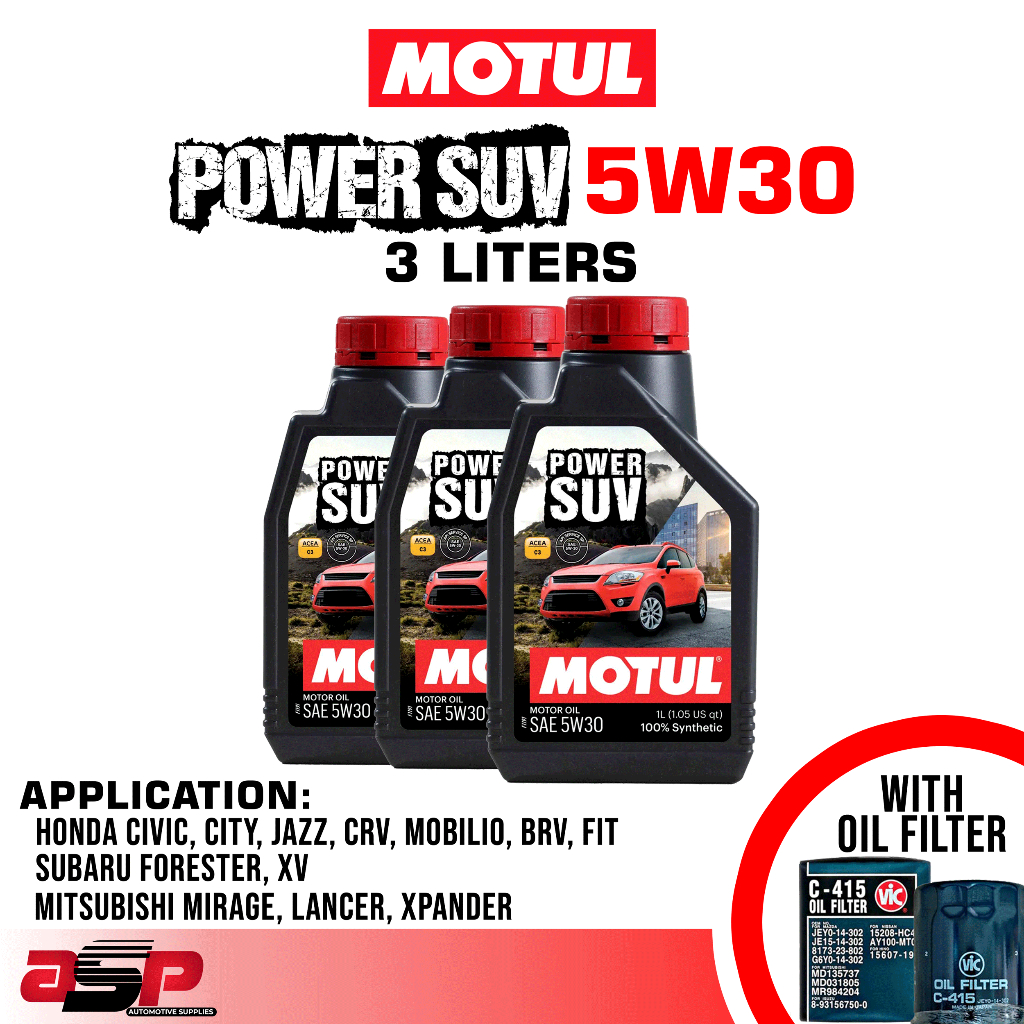 Motul POWER SUV 5W-30 Fully Synthetic 3 Liter Bundle For Mitsubishi ...