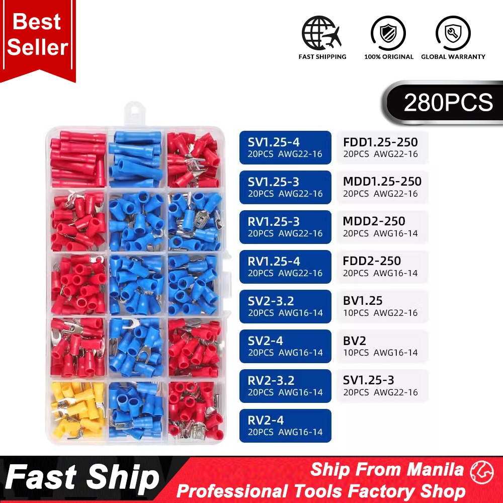280pcs Assorted Crimp Spade Terminal PVC Insulated Terminal Block Spade ...