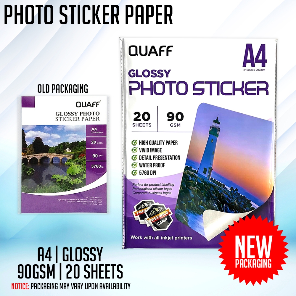 QUAFF Inkjet Photo Sticker Paper Glossy 135GSM | 90GSM A4 Size - 20 50 ...