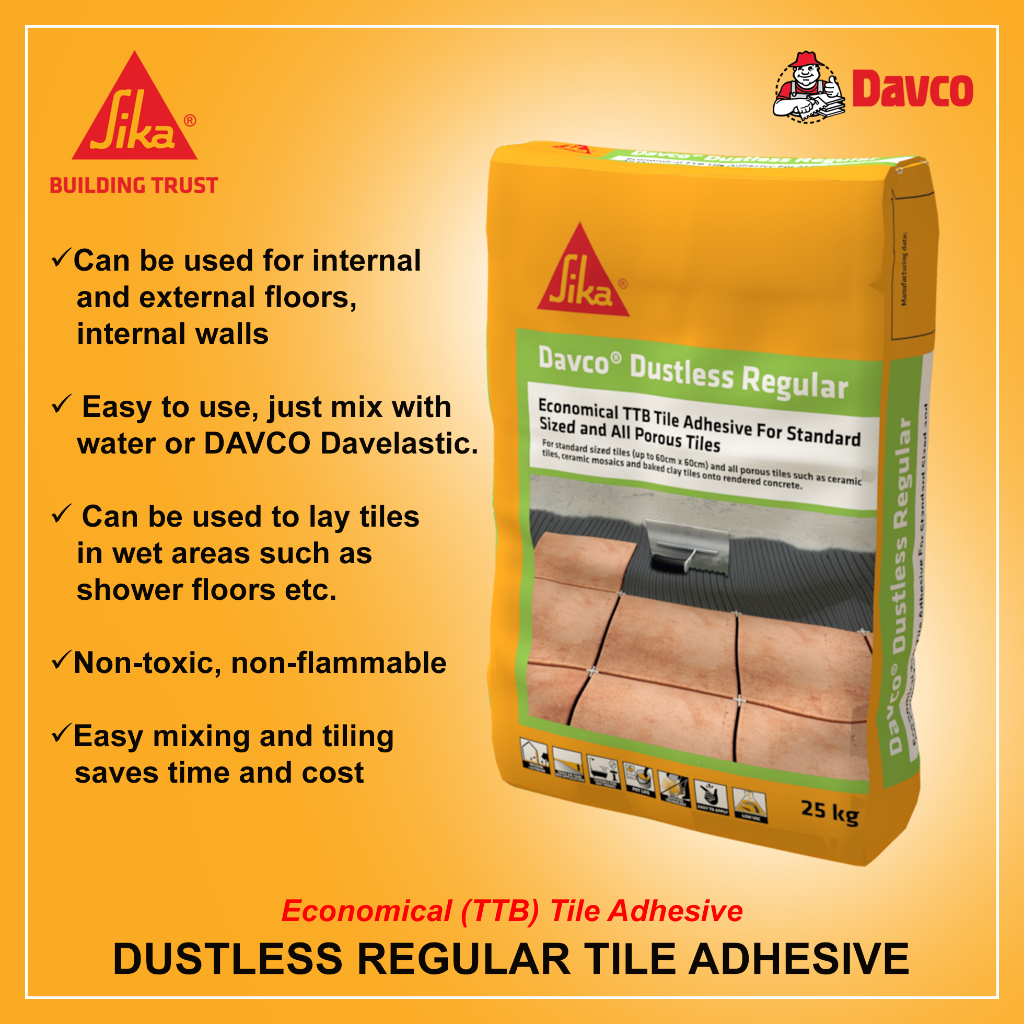 Sika Davco Dustless Regular Tile Adhesive 25kG Construction | Shopee ...