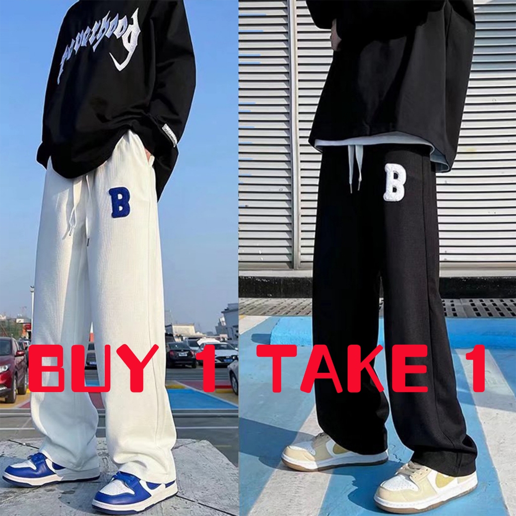 【Buy 1 Take 1】Korean Slocks Pants Loose Straight Cut Sweatpant Wide Leg ...