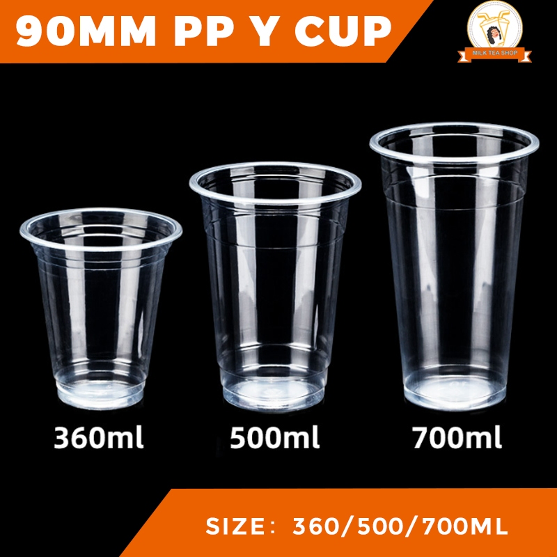 50pcs 90mm Milk Tea Cup PP Plastic Cup For Milk Tea Coffee Juice Cup 500ml/700ml | Shopee ...