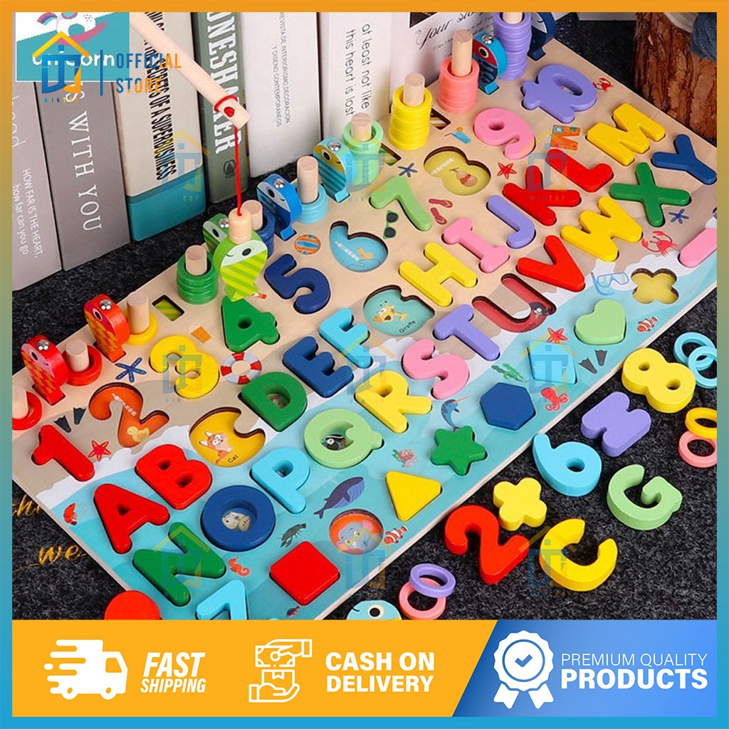 Wintop】 Fishing Educational Wooden Toys For kids Board Math Fishing ...