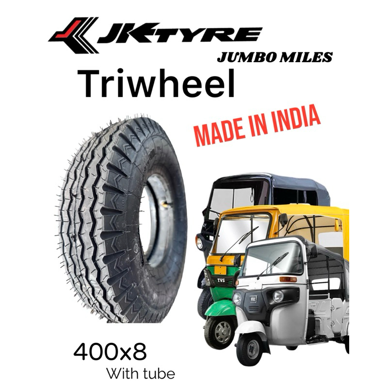 BAJAJ RE TVS PIAGGIO JK TYRE Jumbo Miles 400x8 with Tube 6 ply Rating ...