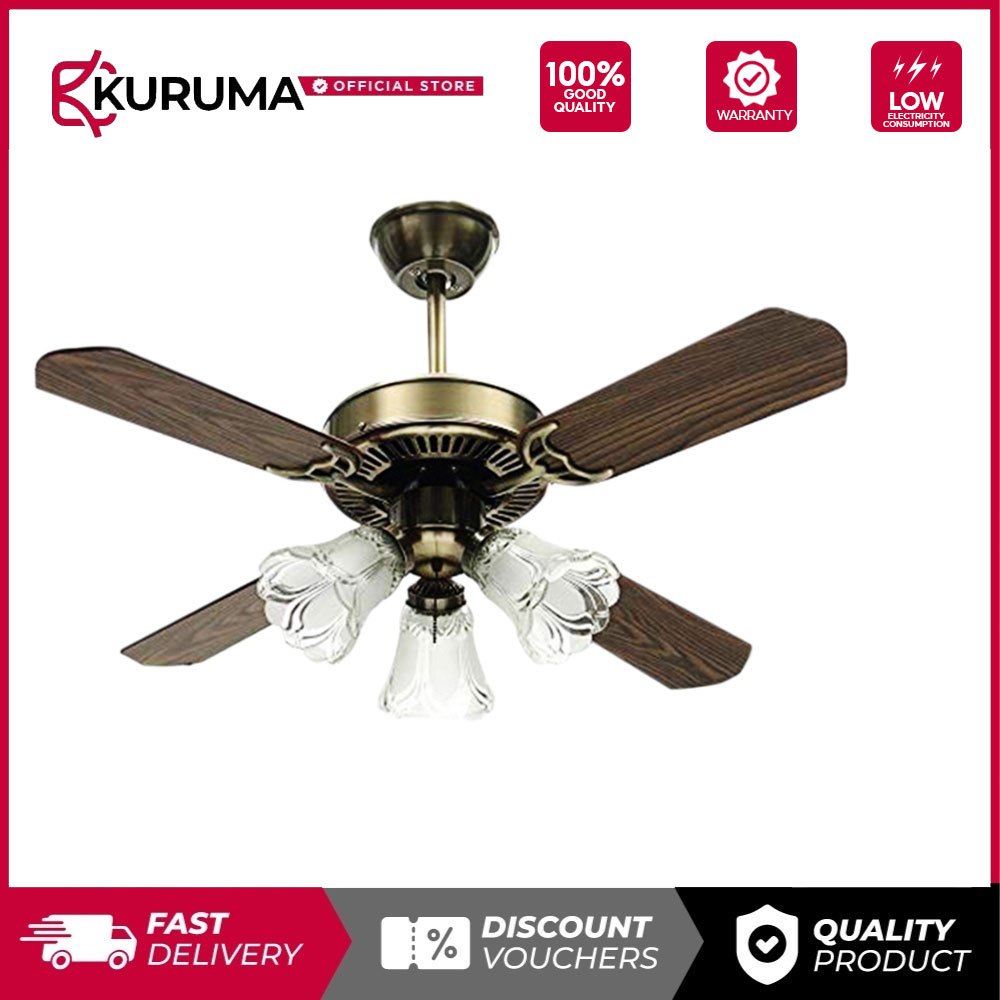 42cm (Blade) Ceiling Fan with Light For Living Room | Retro Ceiling Fan ...