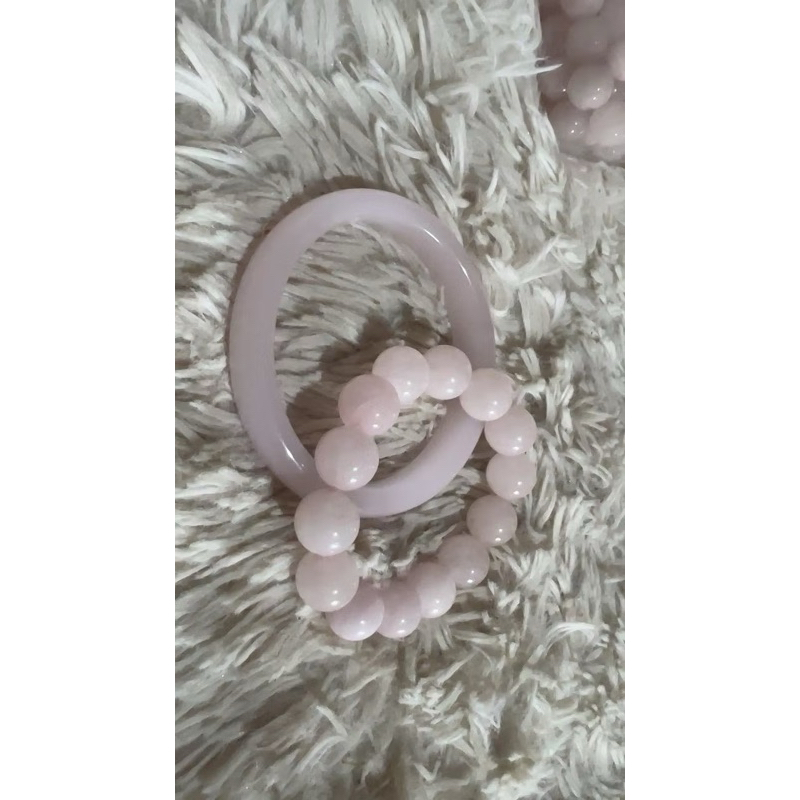 COD Real Rose Quartz Stone Bangle and 14 mm set | Shopee Philippines