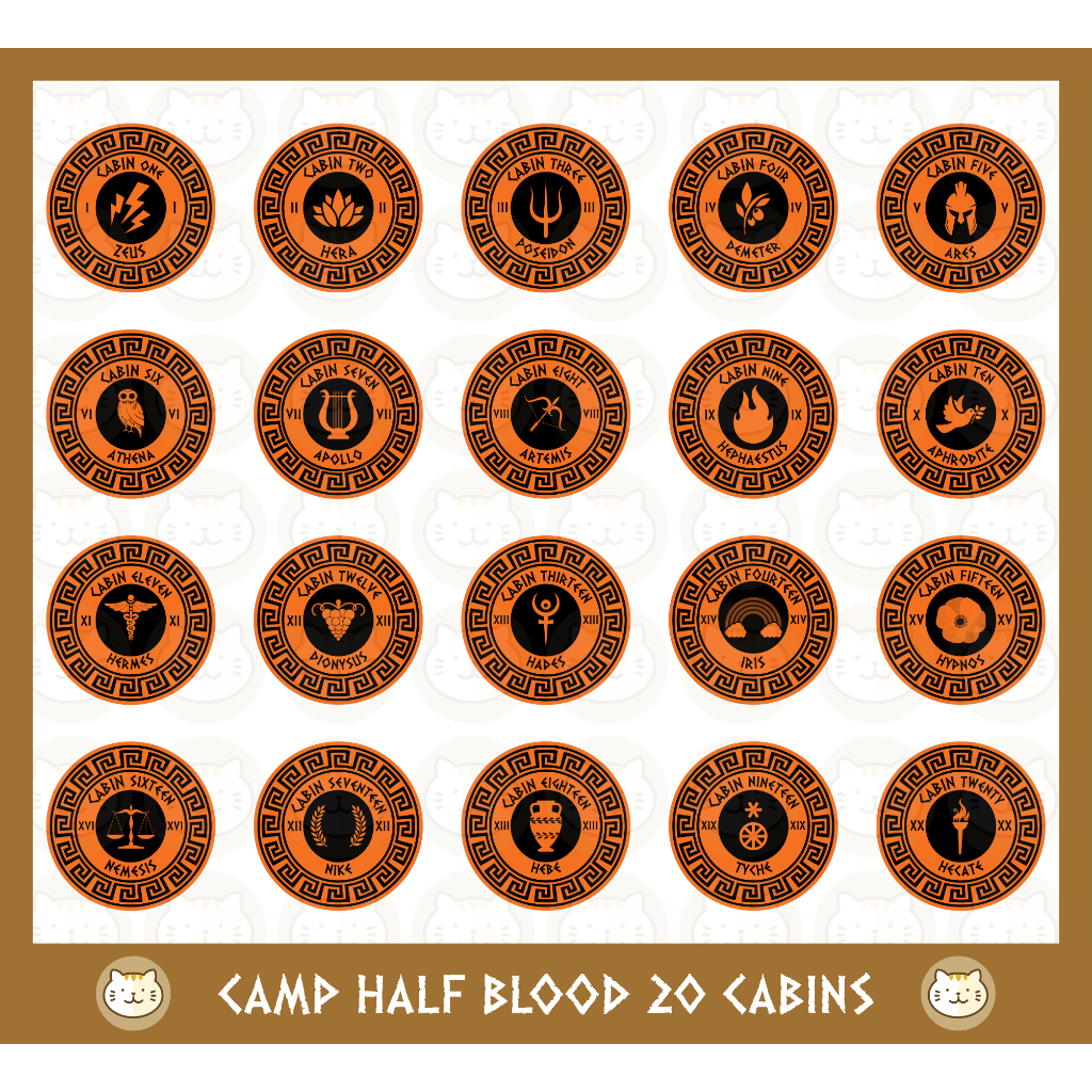 Percy Jackson Camp Half Blood 20 Demigods Cabin Pins | Zeus | Poseidon ...