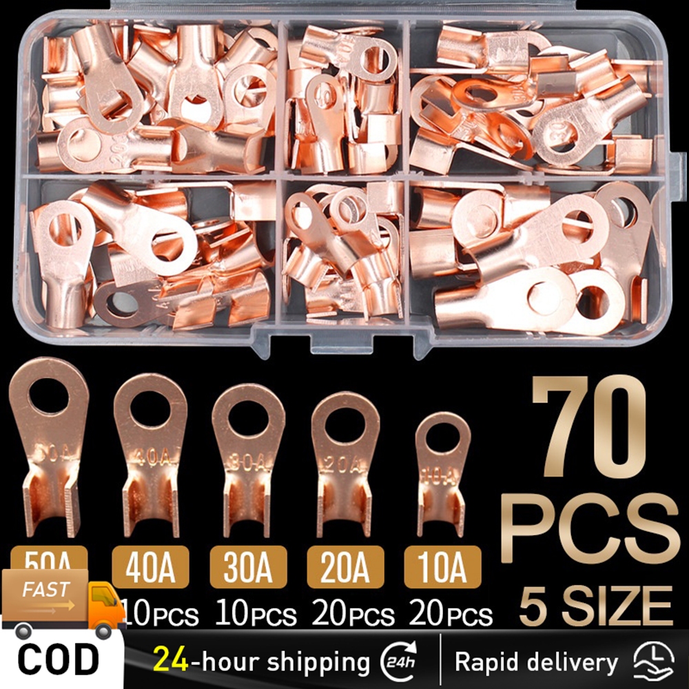 JYP 70pcs Copper Battery Cable Connector Terminal Open Lugs Wire ...