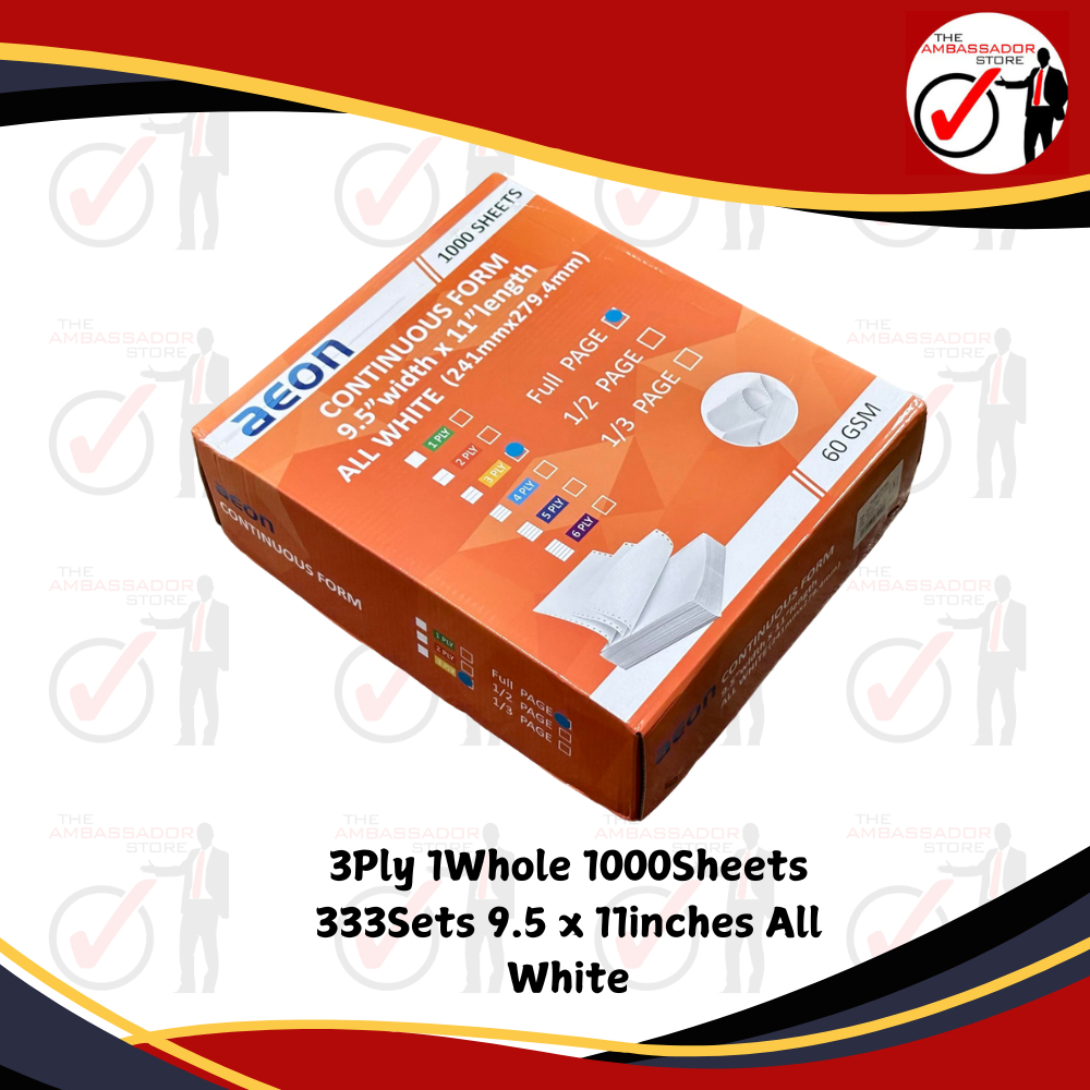AEON 3Ply Carbonless Continuous Form Paper 1Whole 1000Sheets 333Sets 9. ...
