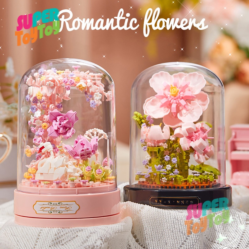 Eternal Flowers Bouquet Blocks Flower Music Box Birthday Gift Building ...