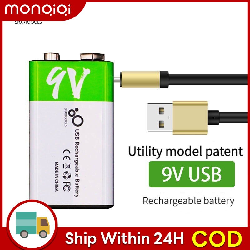 650mAh 1200 times Li-ion 9V Rechargeable Batteries 9 Volt Type USB ...