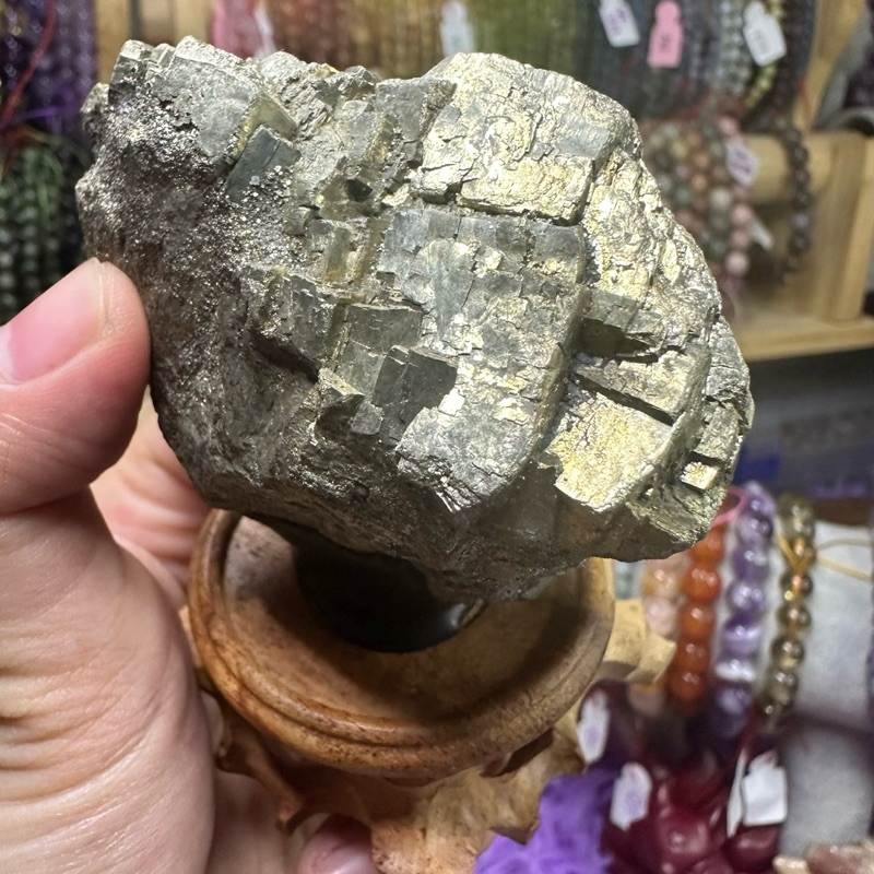 Ritualized ~ Natural PYRITE Table Display with Wooden Stand | Shopee ...