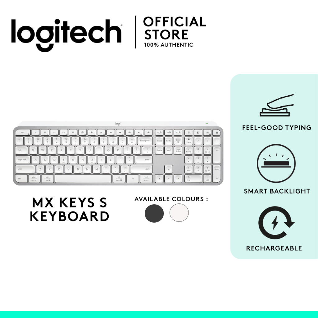 Logitech MX Keys S Multi-Device Ergonomic Design Advanced Wireless ...