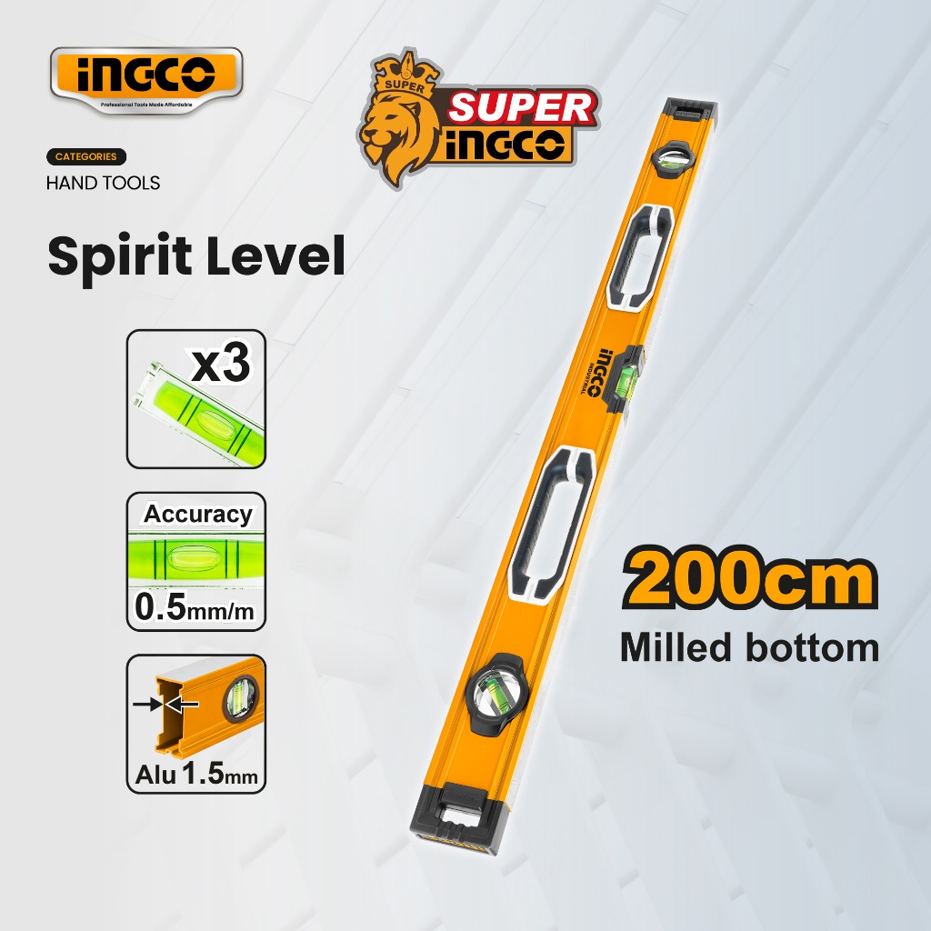 Ingco Spirit Level 200cm Double Side Milled Multi-Purpose Bubble ...