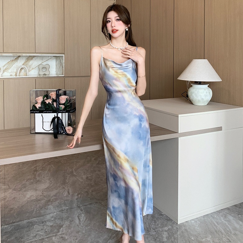 pastel blue dress korean casual dress for woman elegant long beach summer dress floral plus size ...