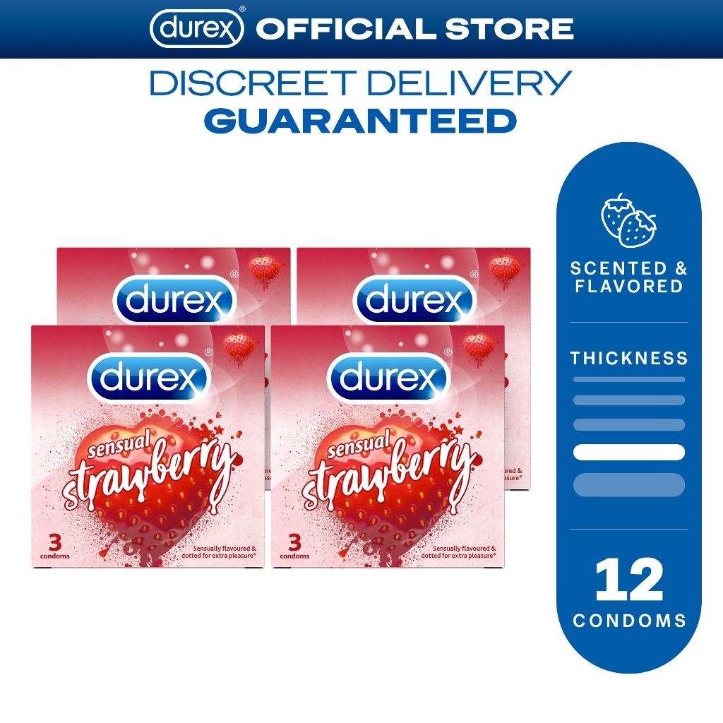 Durex Sensual Strawberry Lubricated Condoms 3s (Set of 4 - 12 Condoms ...
