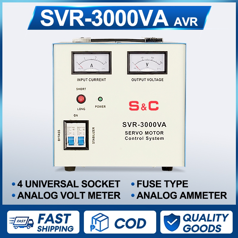 S&C Automatic Voltage Regulator AVR/SVR 3000 VA Servo Motor Type 3KVA ...