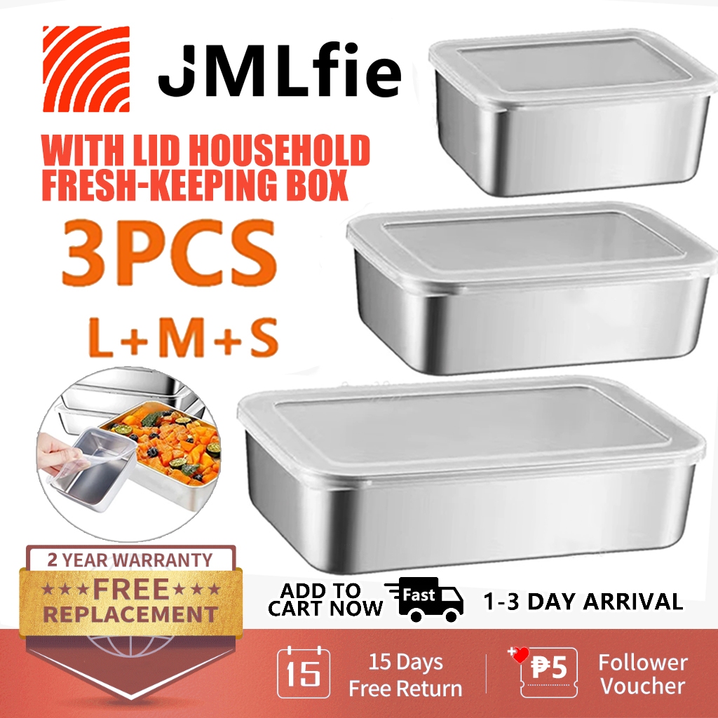 304 Stainless Steel Box Kitchen Storage Box Fresh-keeping Box with Lid ...