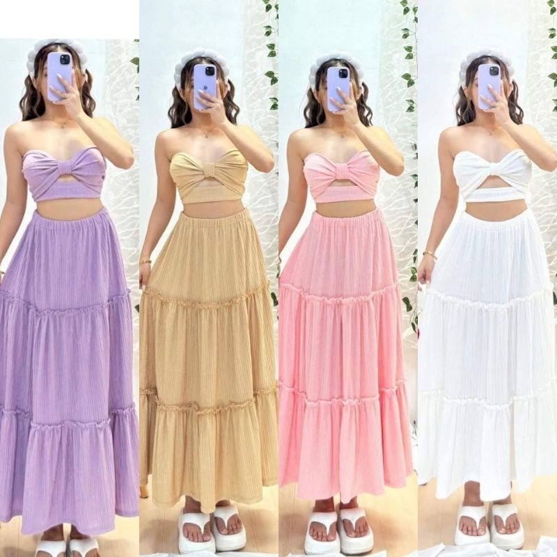 SMFH SHEY Coords 3ways PADDED ONHAND Bra & Long Maxi Skirt Bridesmaid Dress Boho Beach Outfit ...